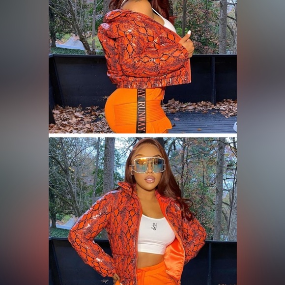 Jackets & Coats | Shane Justin Puffer Jacket Cropped Orange Coat ...